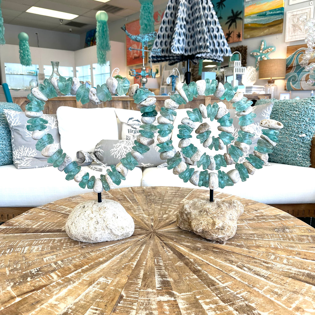 Glass, Driftwood, & Stone Spiral and Heart Outdoor Table Setters ...